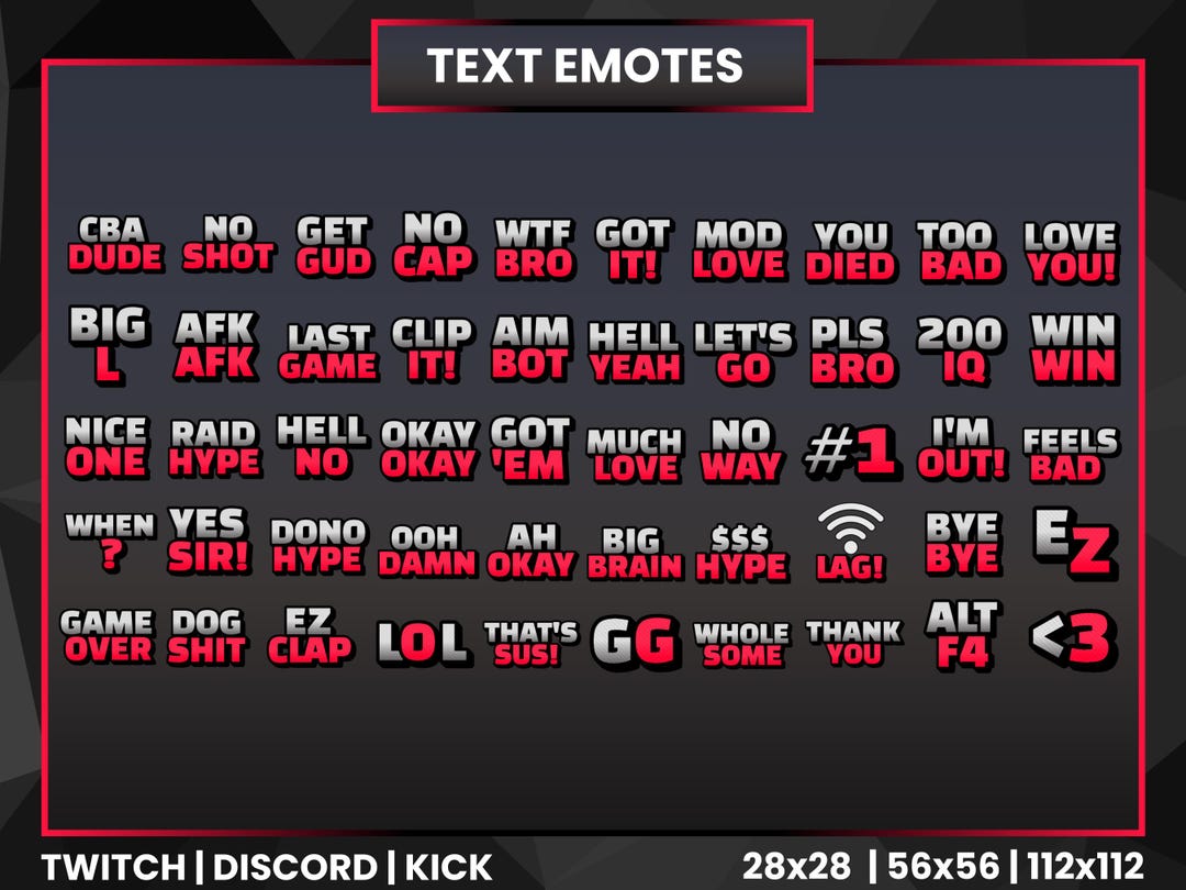 50 Text Emotes | Grey Pink Text Emotes | Twitch Emote | Discord | Kick ...