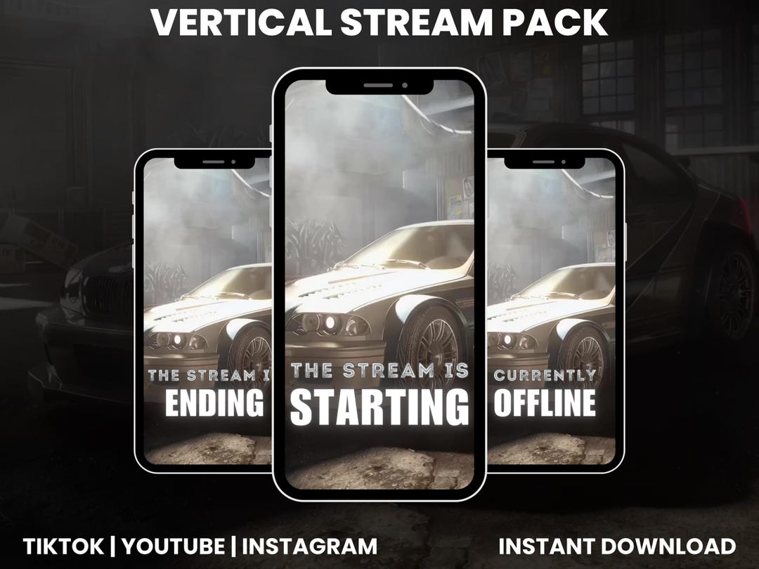Grey BMW Car Twitch Vertical Tick Tok Stream Pack | Animated Screens ...