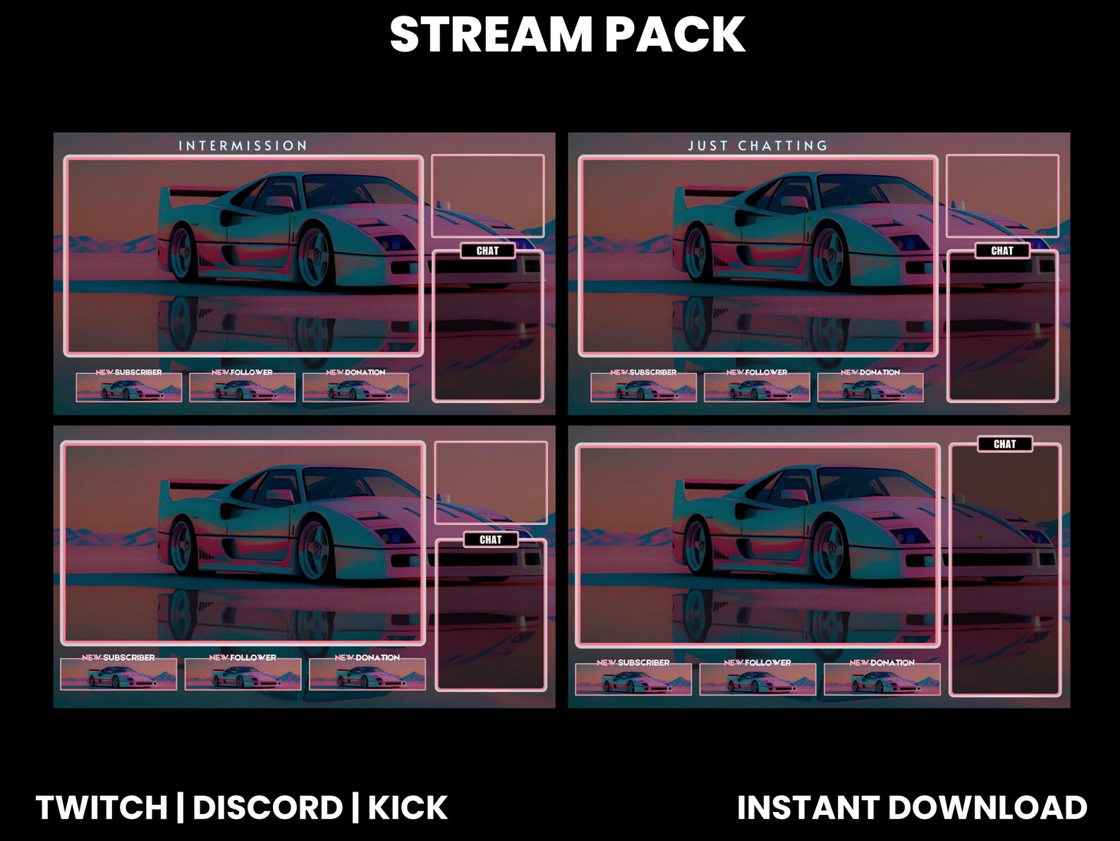Animated Twitch Stream Pack | Twitch Screen Overlay | Super Car Stream ...