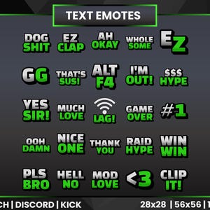 50 Text Emotes | Green and Gray Text Emotes | Text Emotes Twitch ...