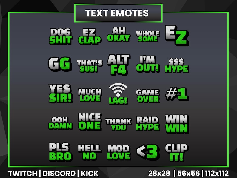 50 Text Emotes | Green and Gray Text Emotes | Text Emotes Twitch ...