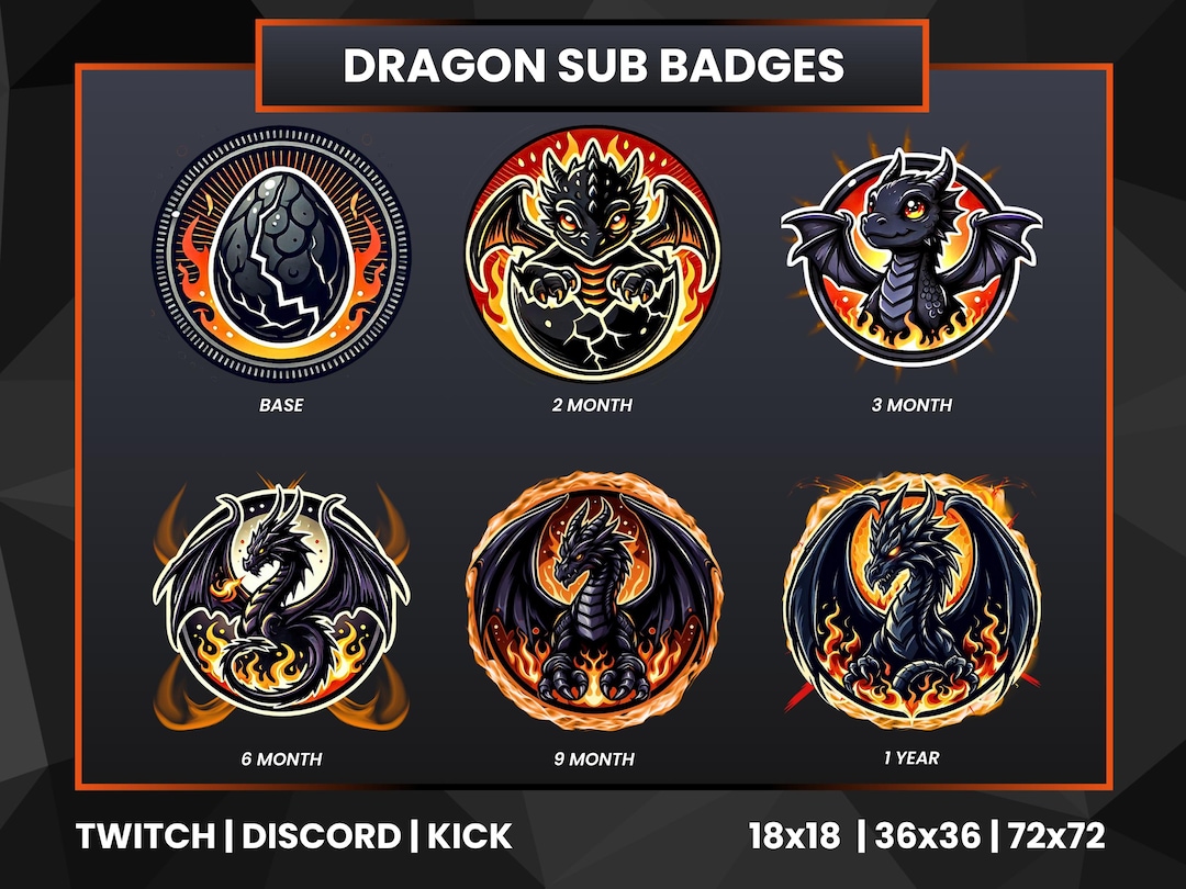 Dragon Twitch Sub Badges | Twitch Badges | Dragon Bit Badges | Twitch Bit Badges | Discord ...