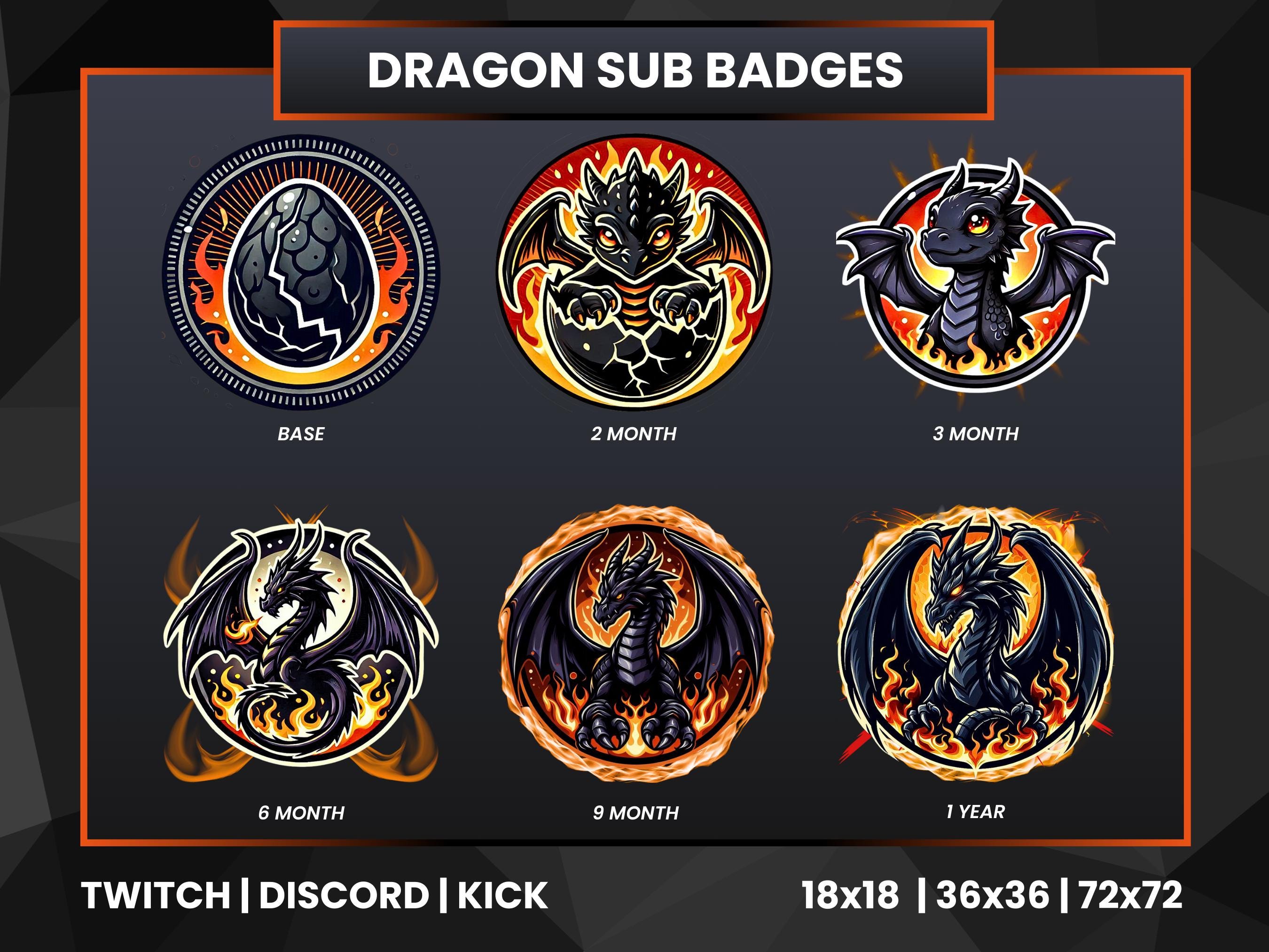 Dragon Twitch Sub Badges | Twitch Badges | Dragon Bit Badges | Twitch ...