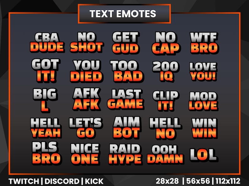 50 Orange Text Emotes for Twitch, Discord, Kick (PNG Digital Download ...