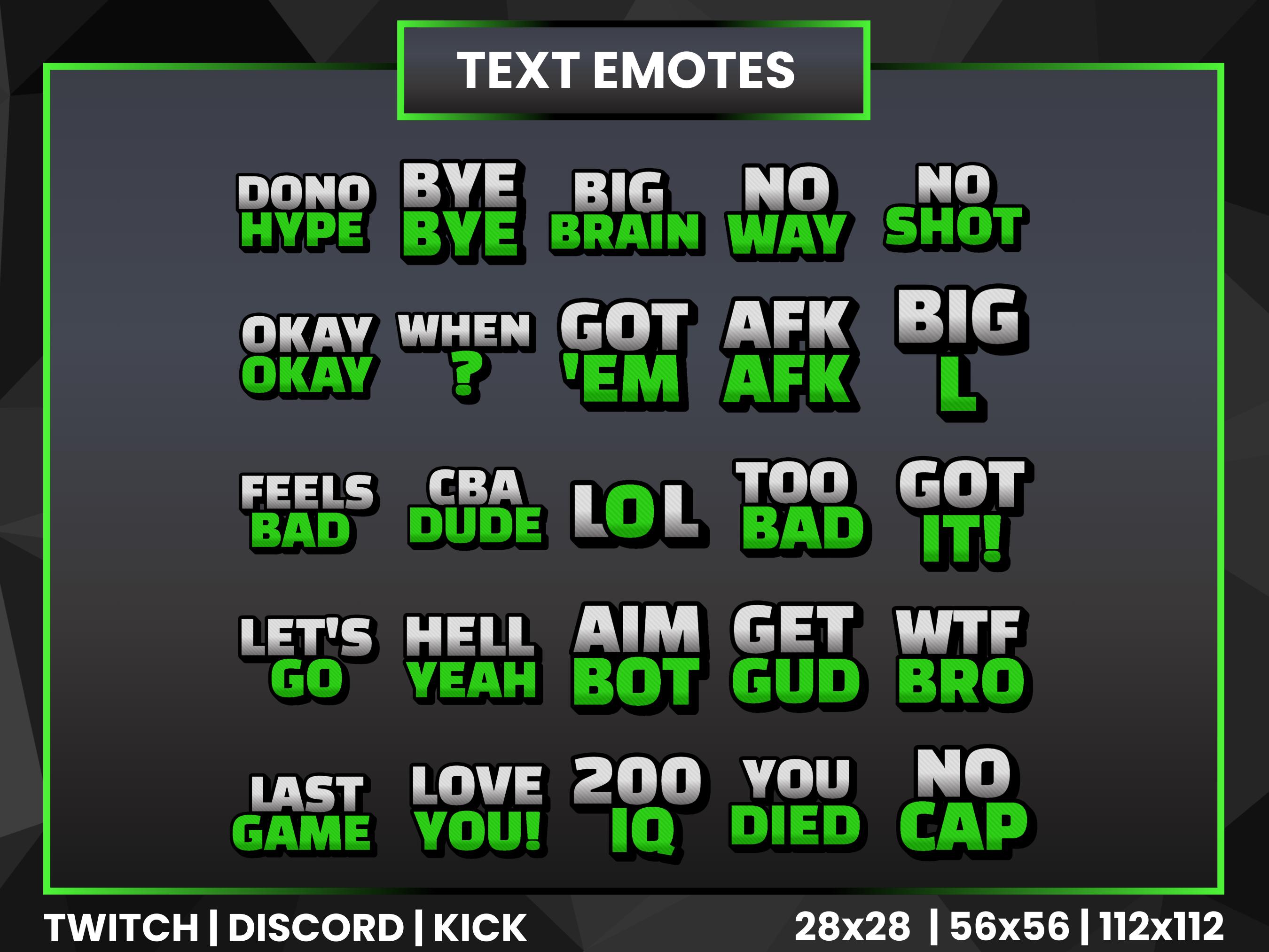50 Text Emotes | Green and Gray Text Emotes | Text Emotes Twitch ...