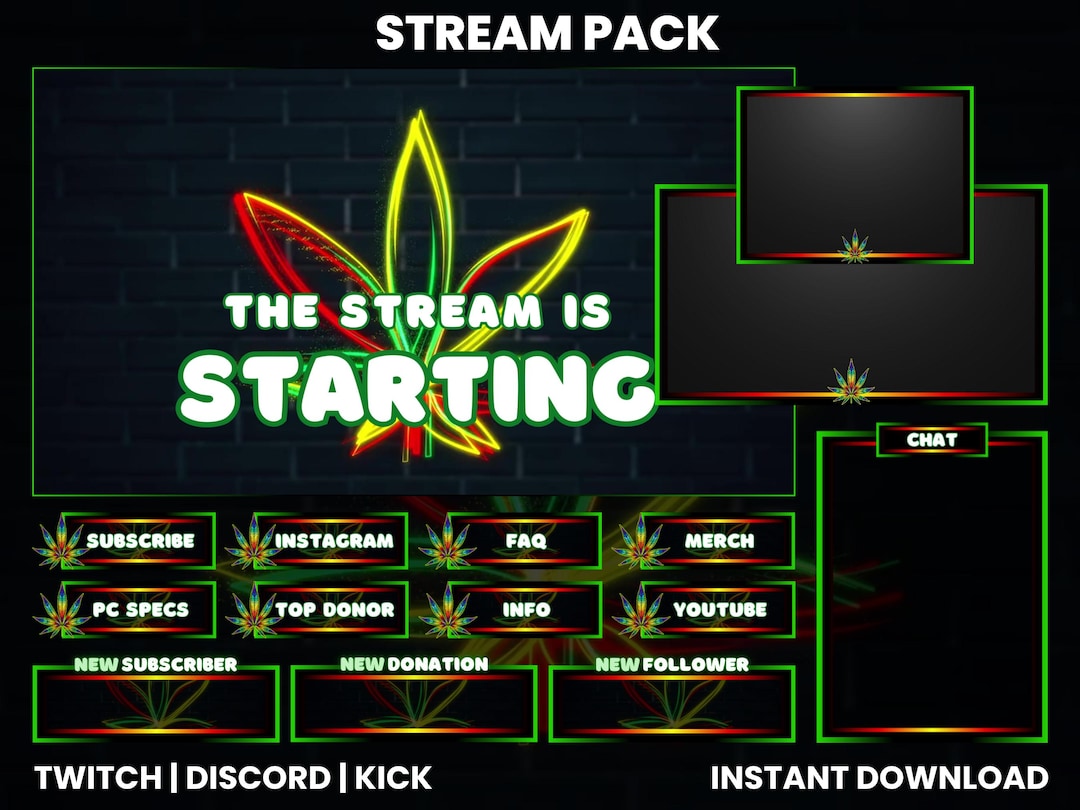 Weed Leaf Twitch Stream Pack Twitch Screen Overlay Animated Screens ...