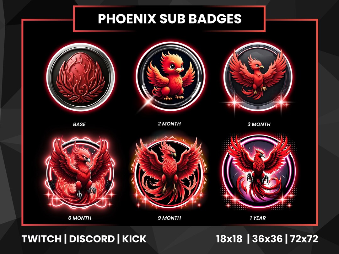 Fiery Phoenix Twitch Sub Badges | Phoenix Bit Badges | Phoenix Emotes ...