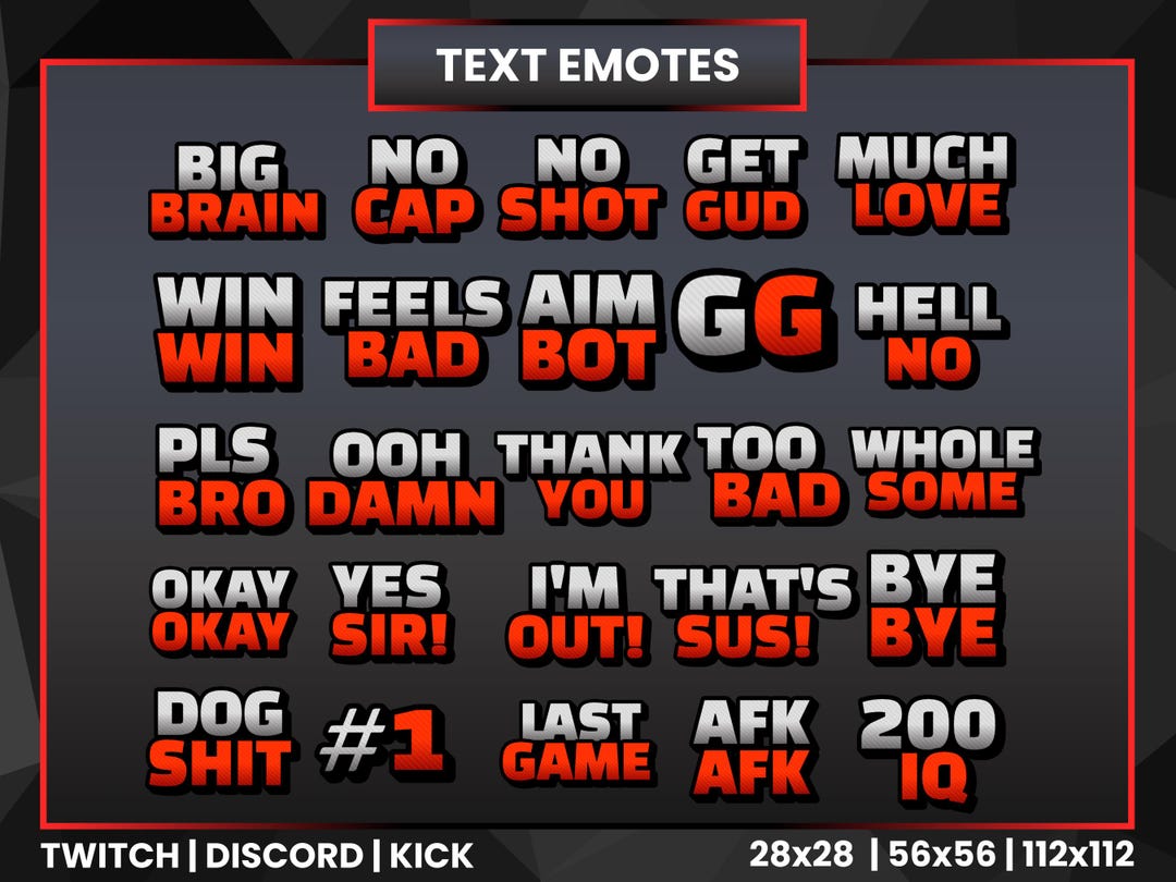 16 Text Emotes | Red and White Text Emotes | Text Emotes Twitch ...