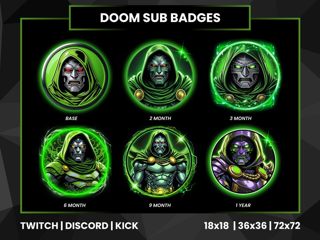 Dr. Doom Twitch Sub Badges | Neon Green, Grey (PNG) - Etsy