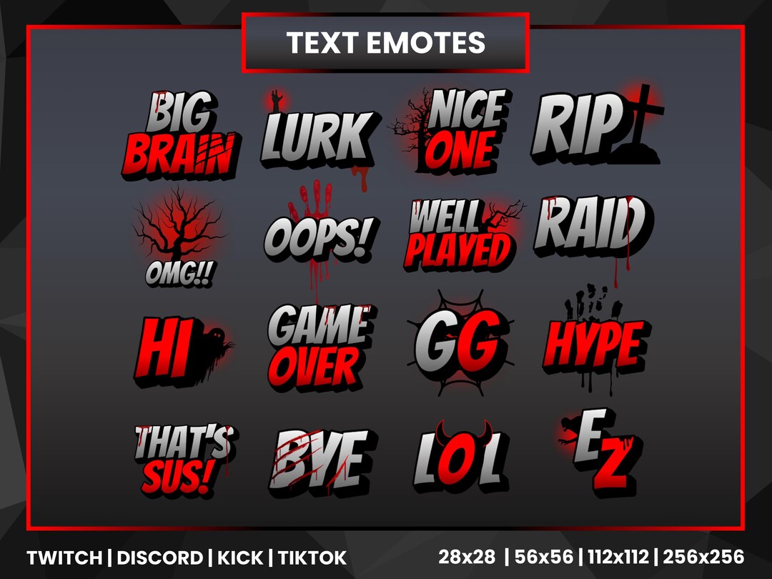 Red and Black Text Emotes | Fun Twitch Emotes (PNG) - Etsy Canada
