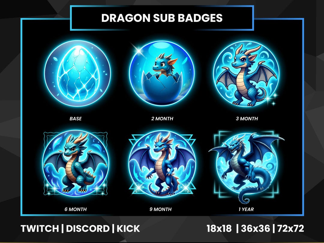 Blue Dragon Evolution Twitch Sub Badges | PNG - Etsy