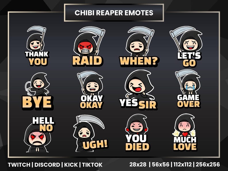 Chibi Grim Reaper Emotes Pack | Twitch, Discord | - Etsy