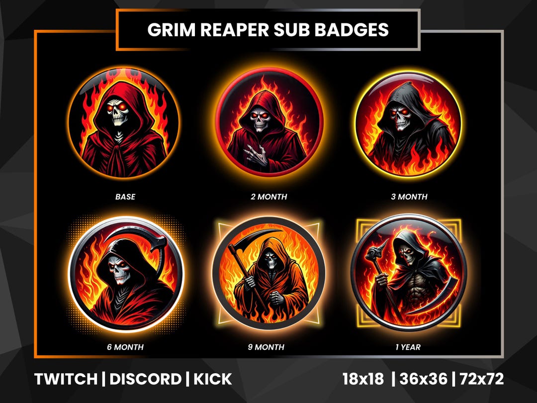 Fire Grim Reaper Sub Badges | Twitch, Discord, Kick - Etsy
