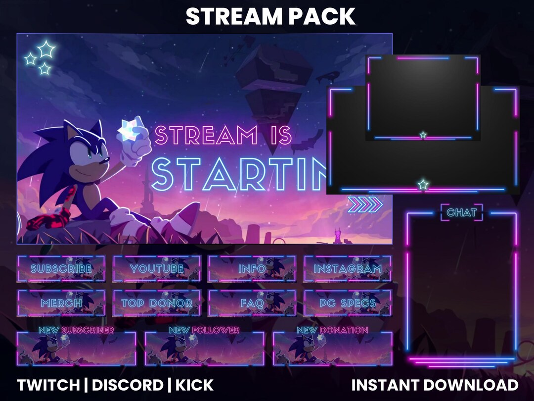 Animated Neon Twitch Stream Pack | Sonic Theme Overlays - Etsy UK