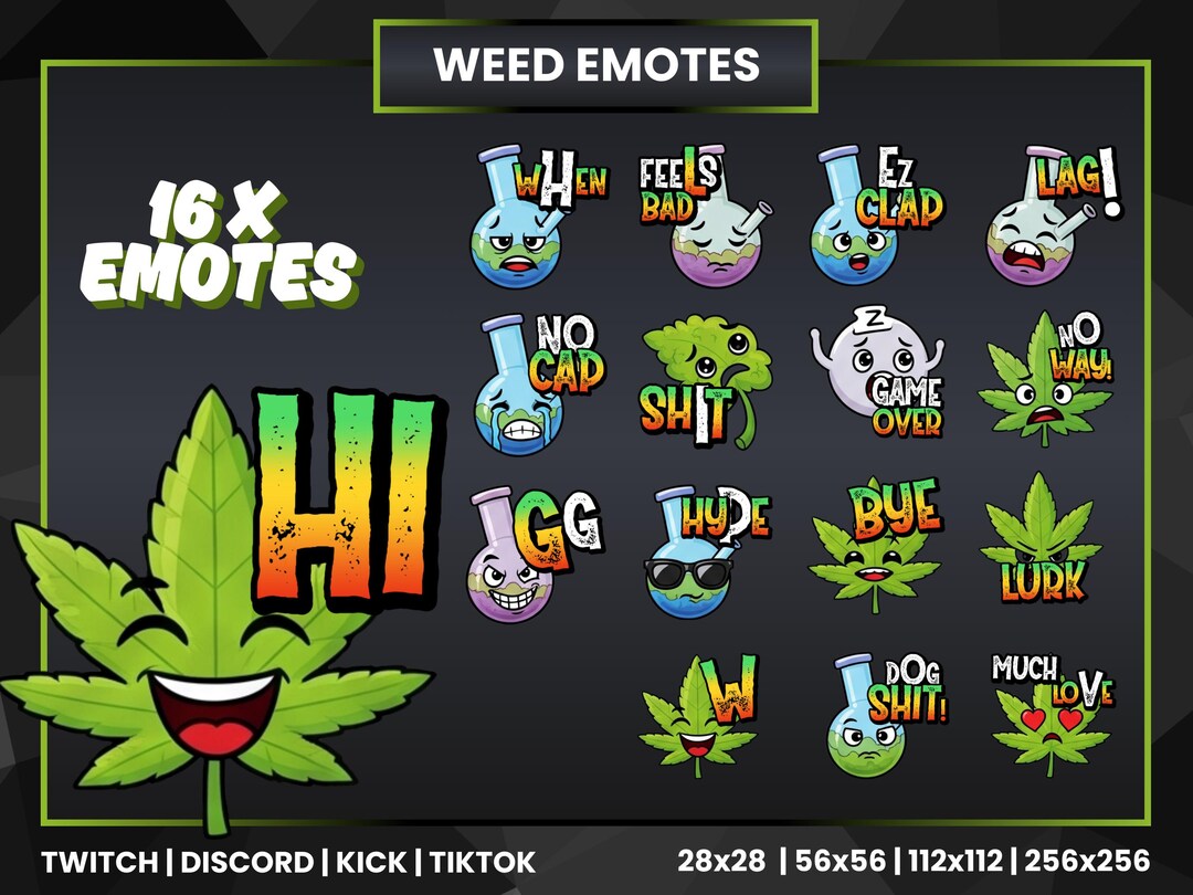 Twitch weed Emotes | Twitch Emotes Pack | OBS Weed and Bong | Cute ...