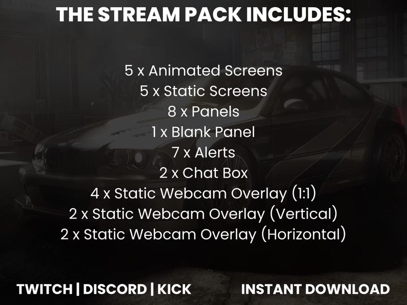 Grey BMW Car Twitch Vertical Tick Tok Stream Pack | Animated Screens ...