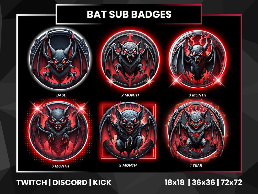 Red & Black Bat Stream Badges | Twitch Sub Badges (PNG) - Etsy