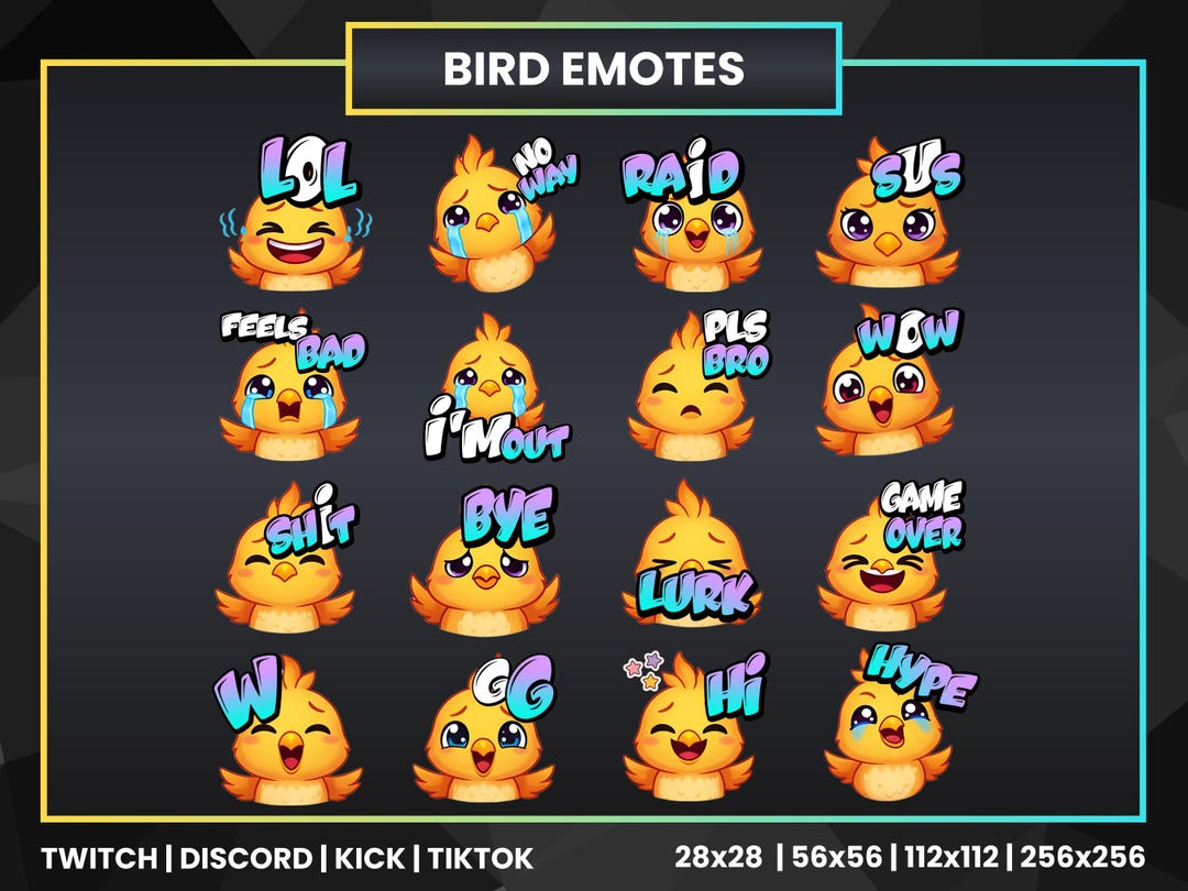 Chibi Bird Emotes | Chick Twitch Emote Pack | Twitch Emotes Cute Yellow ...