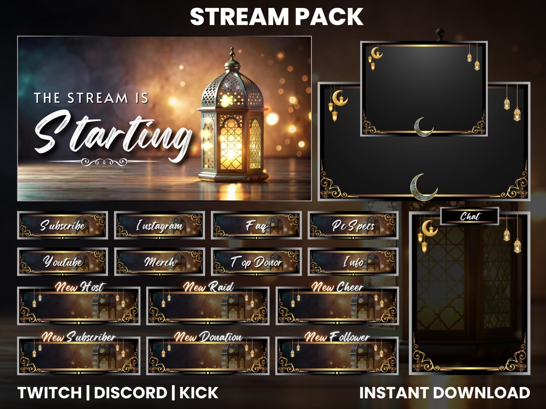 Ramadan Moon Twitch Stream Pack | Animated Screens, Overlays & Panels ...