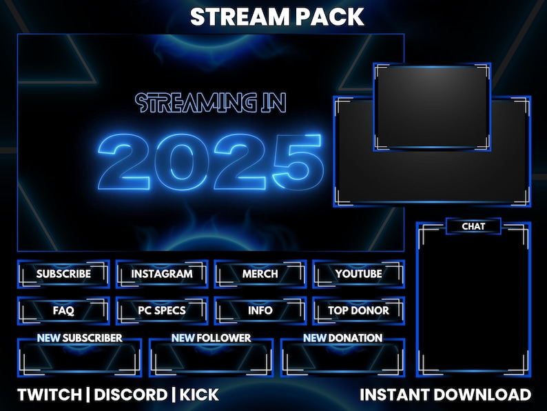 Neon Blue Streaming in 2025 Twitch Stream Pack | Animated Screens ...