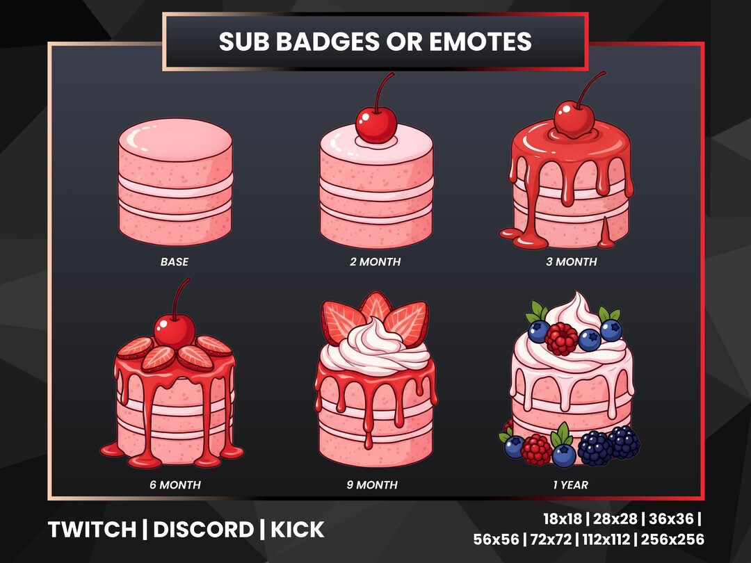 Cake Sub Badges | Streamer Emotes, Discord Emotes (PNG) - Etsy