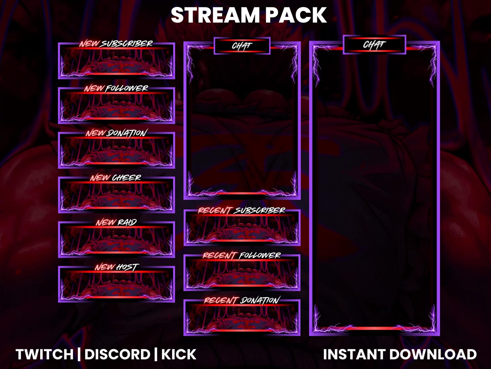 Akuma Twitch Stream Pack | Neon Purple & Red, Animated Screens - Etsy