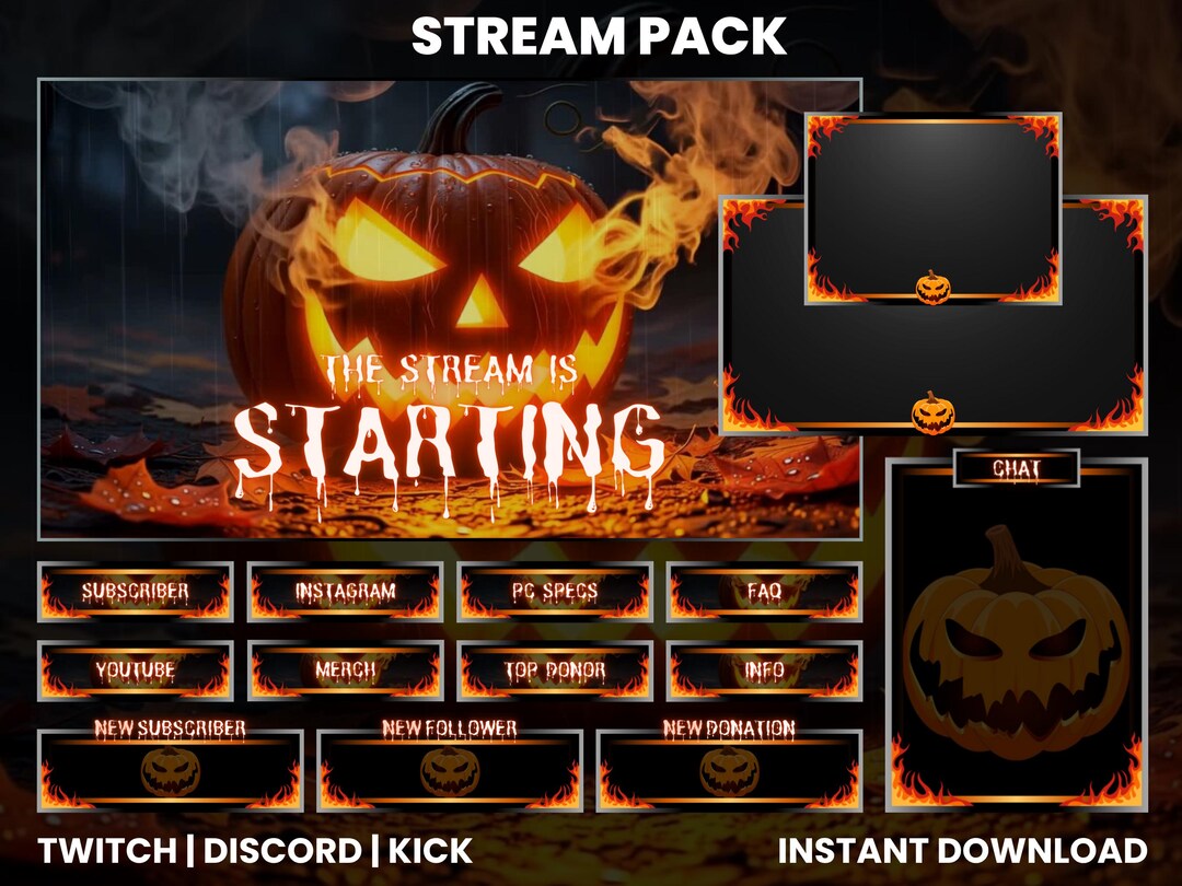 Flaming Pumpkin Animated Stream Pack | Halloween Twitch Overlays - Etsy