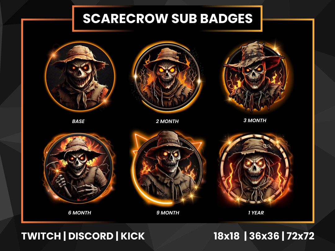 Terrifying Scarecrow Badges | Twitch Sub Badges | Twitch Bit Badges ...
