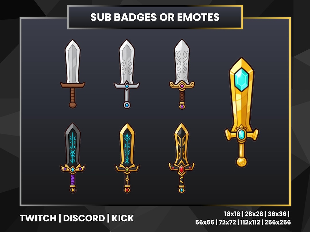 Sword Sub Badges | Twitch, Kick, Discord Emotes (PNG) - Etsy Australia
