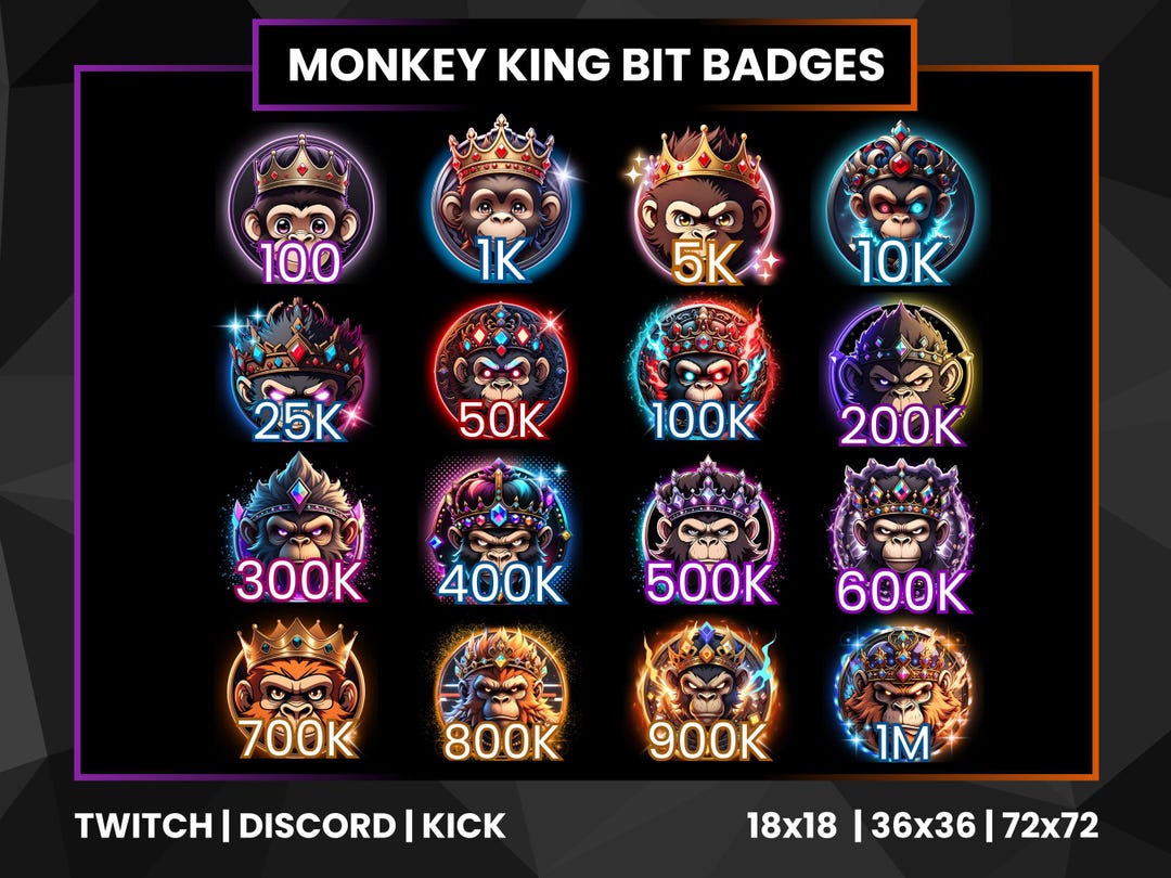 Monkey Twitch Badges | King Twitch Badges | Twitch Bit Badges | Discord ...