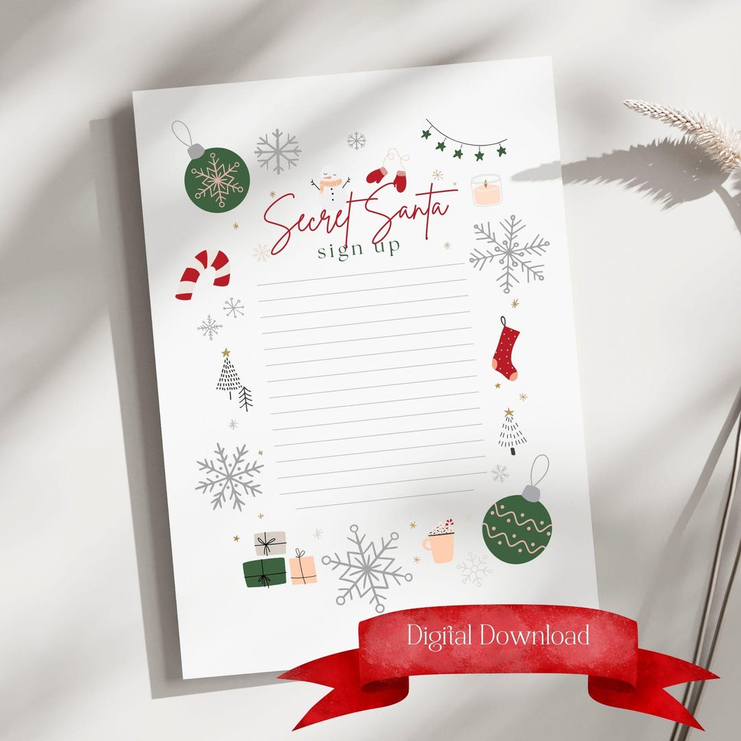 Secret Santa List, Secret Santa Form, Work Secret Santa, Church Secret ...