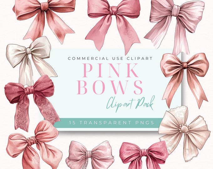 Pink Bow Clipart | Watercolor Bows | Coquette Bows Clipart | Pink ...