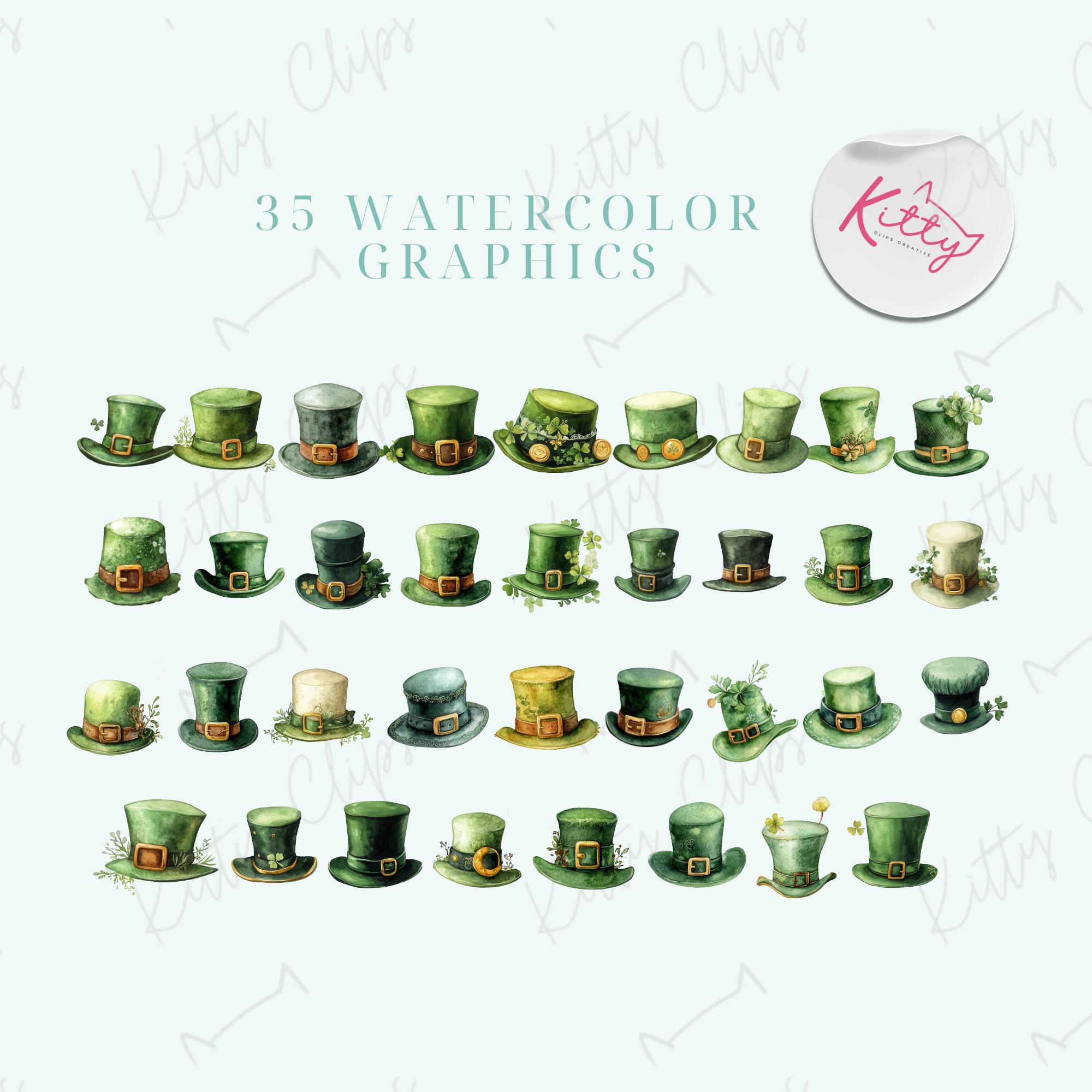 Watercolour Cute Leprechaun Hat's PNG| Clipart Pack | 50 PNG'S| St ...