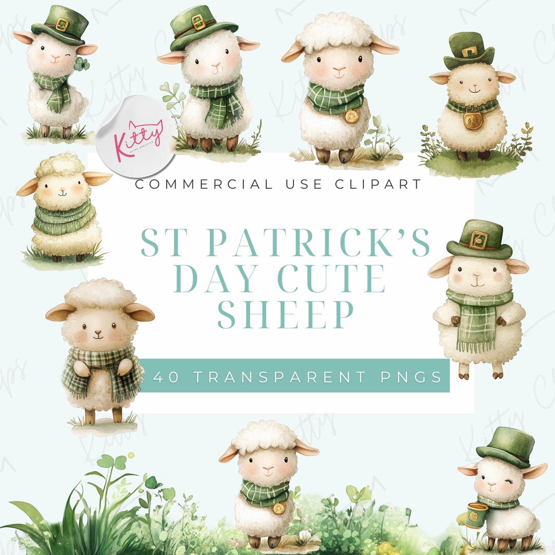 Watercolour Cute St. Patricks Day Sheep PNG| St Paddy's Clipart Pack ...