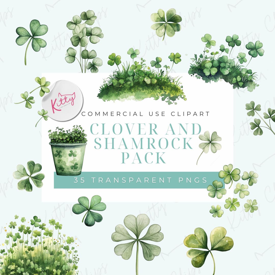 Watercolour Clover and Shamrock Pack PNG| St Paddy's Clipart Pack | St ...