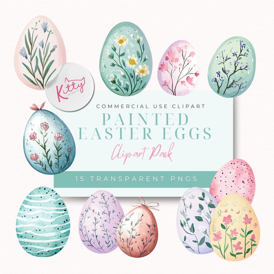 Watercolour Painted Easter Eggs Clipart | 15 PNG'S| Cute Easter Holiday ...