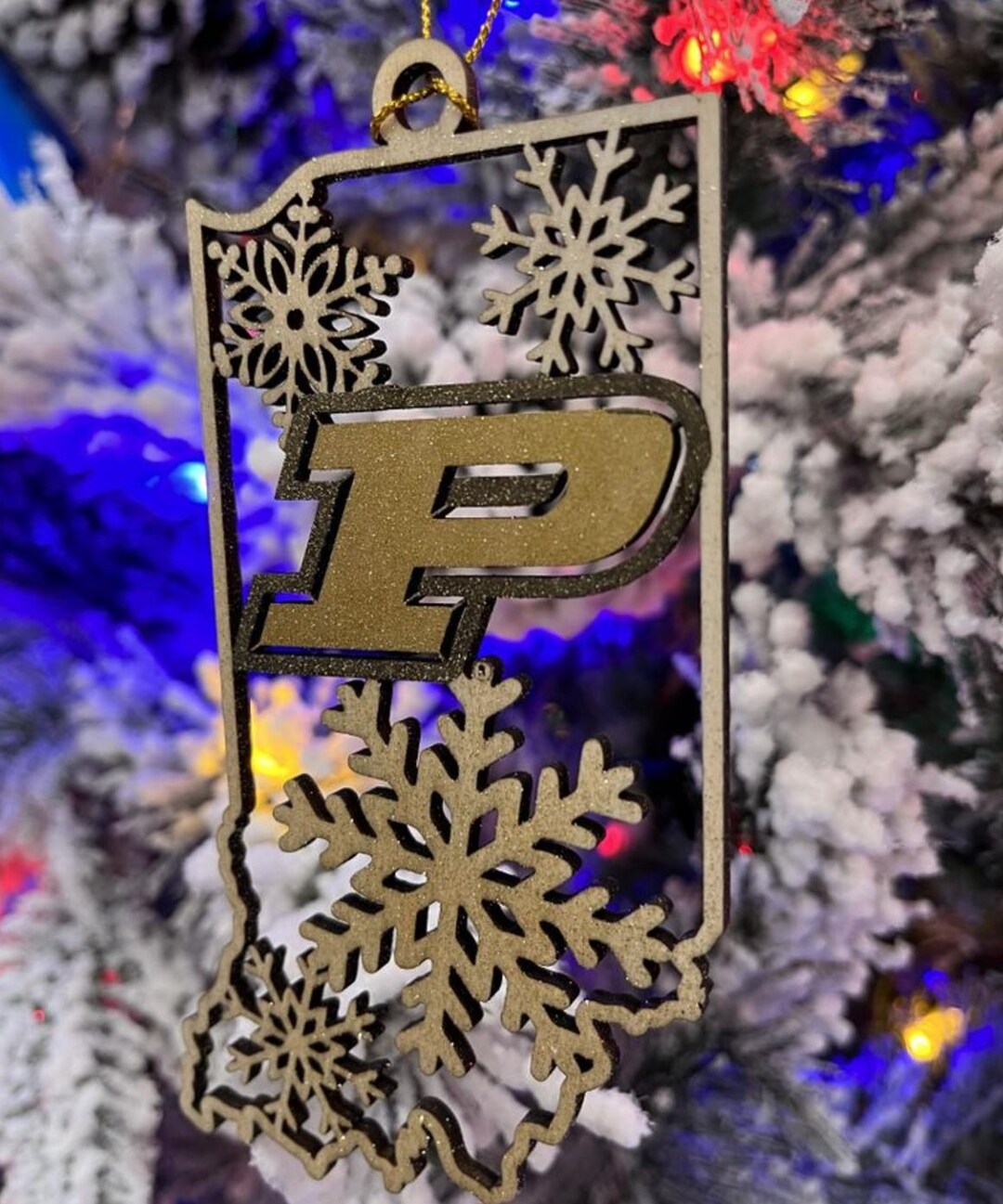 5" Lasercut Indiana Snowflake Ornament With Purdue Motion P - Etsy