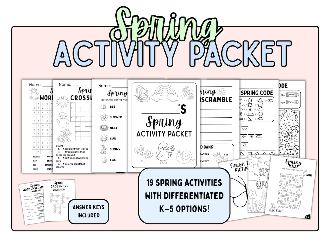Spring Activity Packet | K-5 No Prep Worksheets, Puzzles, Writing ...