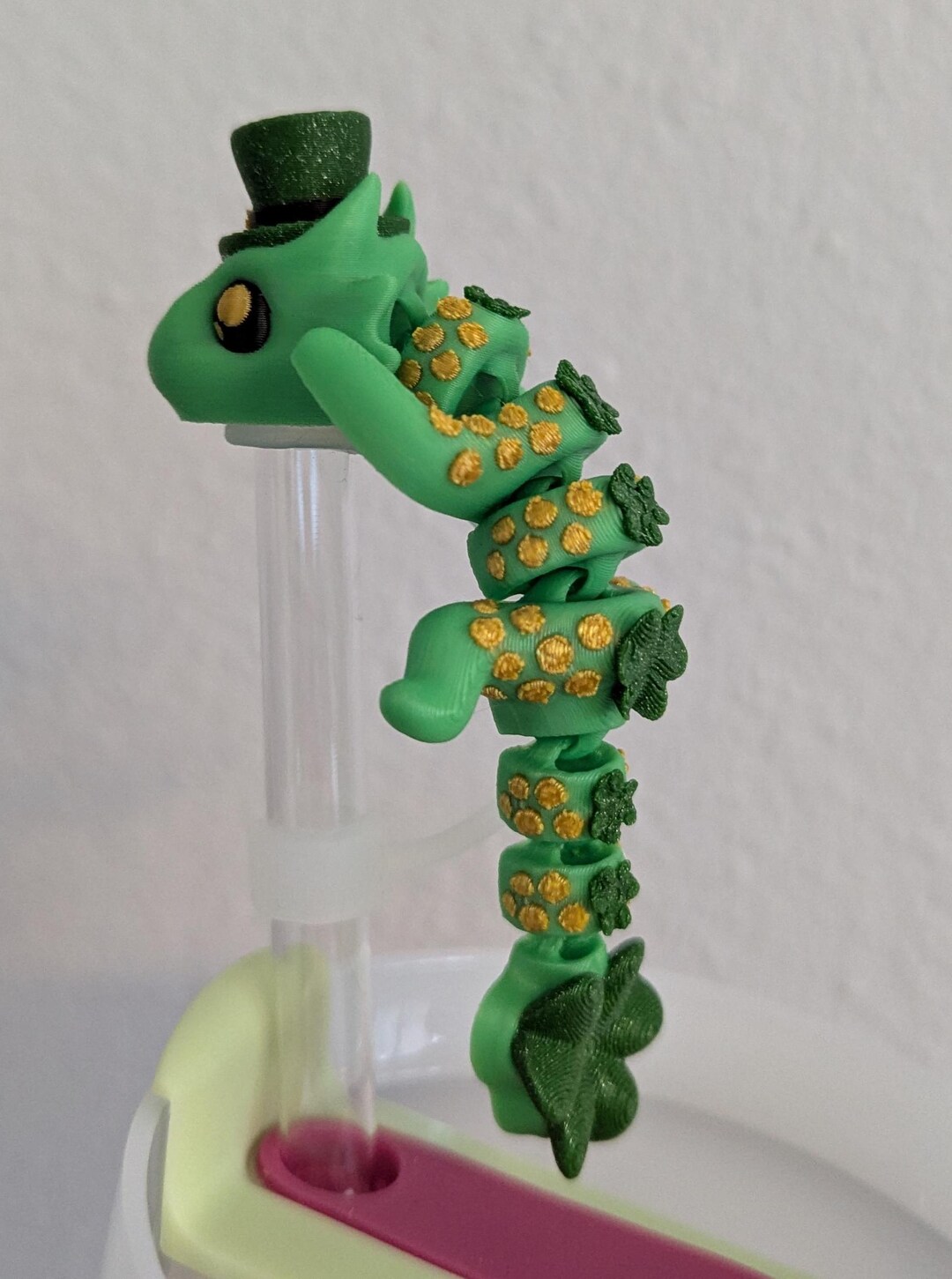 Shamrock Dragon Straw Topper, 3D Printed Flexi Articulated Shamrock ...