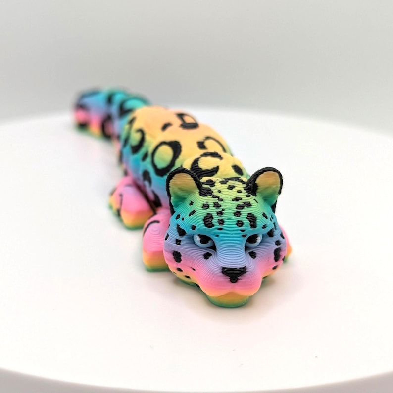 Snow Leopard Fidget Toy: Articulating 3D Printed Whimsical Rainbow Decor - Etsy