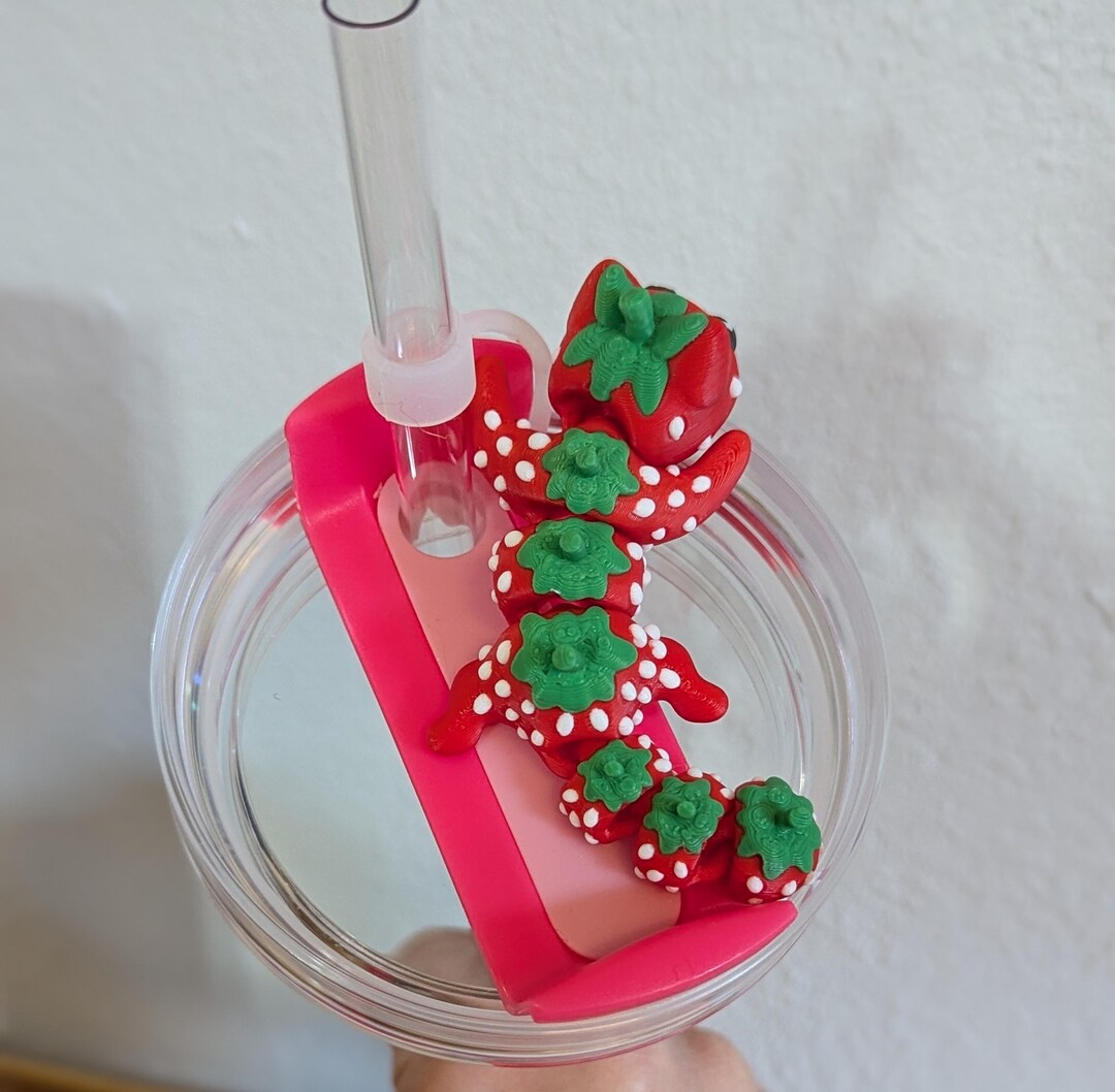 Strawberry Cat Straw Topper, 3D Printed Flexi Articulated Mini ...