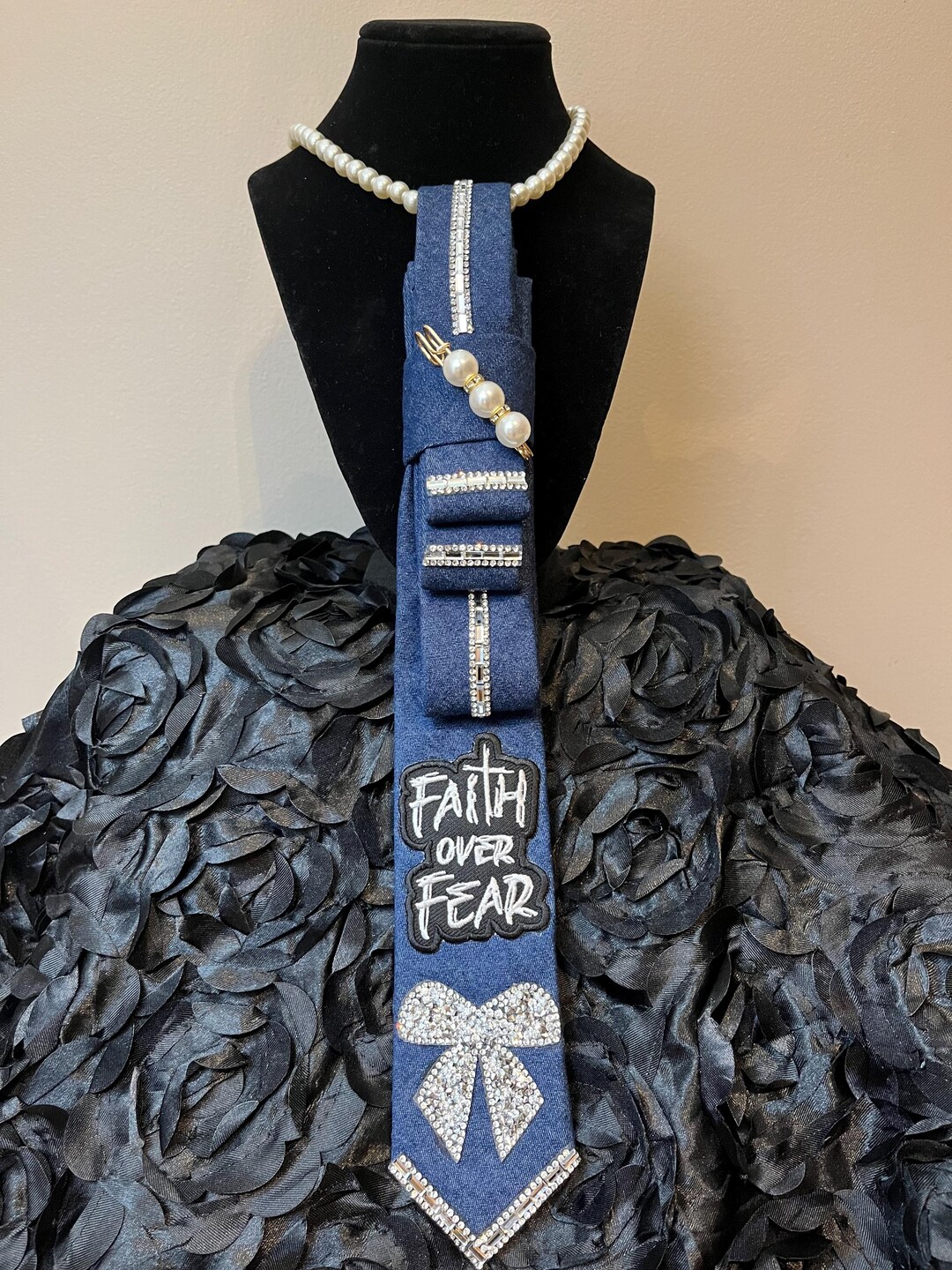 Faith Over Fear Denim Necktie Necklace With Bling - Etsy