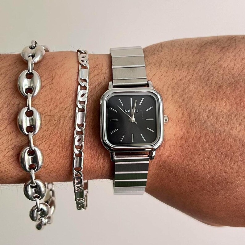 Black Face Square Digital Stainless Steel Quartz Watch Y2k 2000s ...