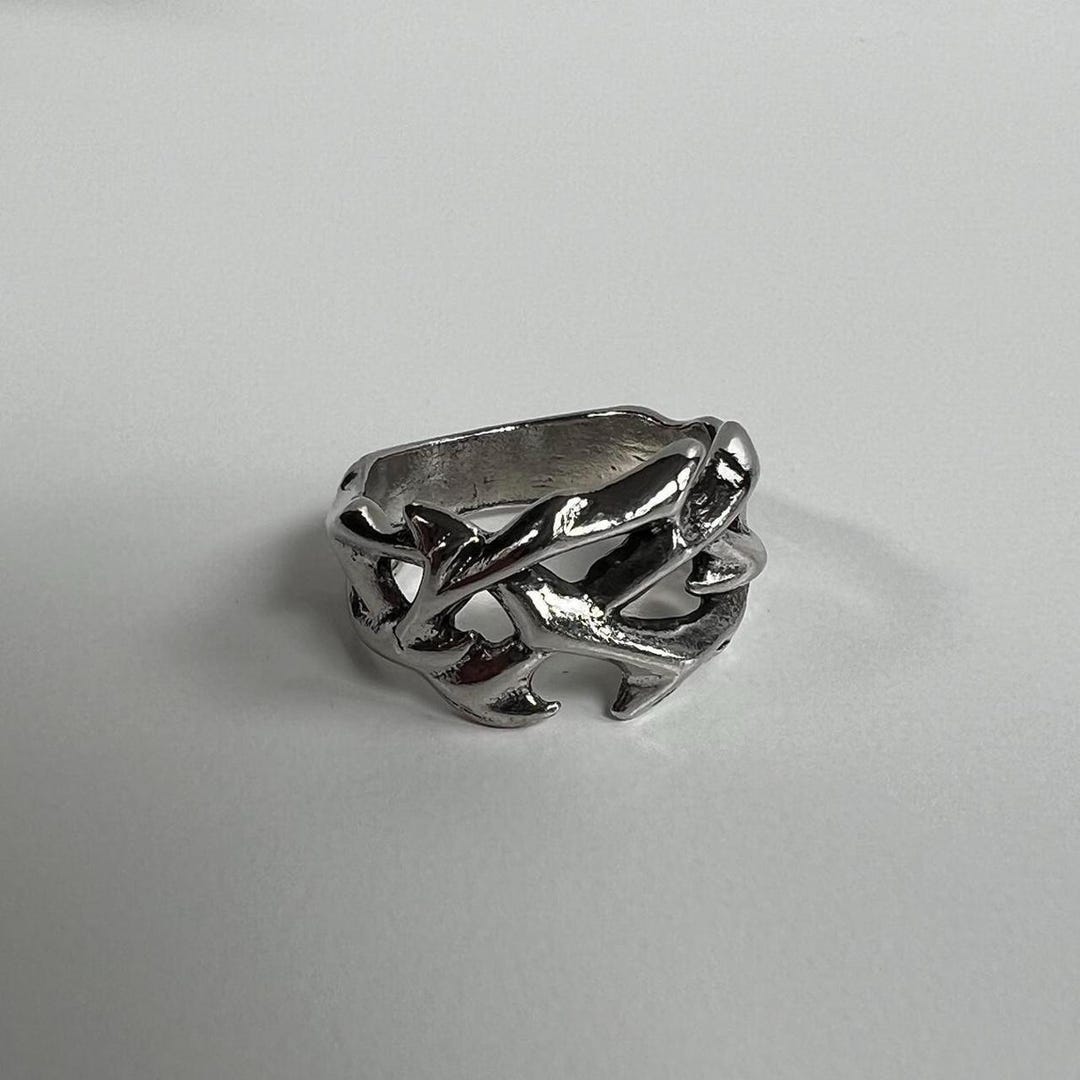 Silver Abstract Thorn Ring Y2k 200s Vintage Streetwear Unisex - Etsy