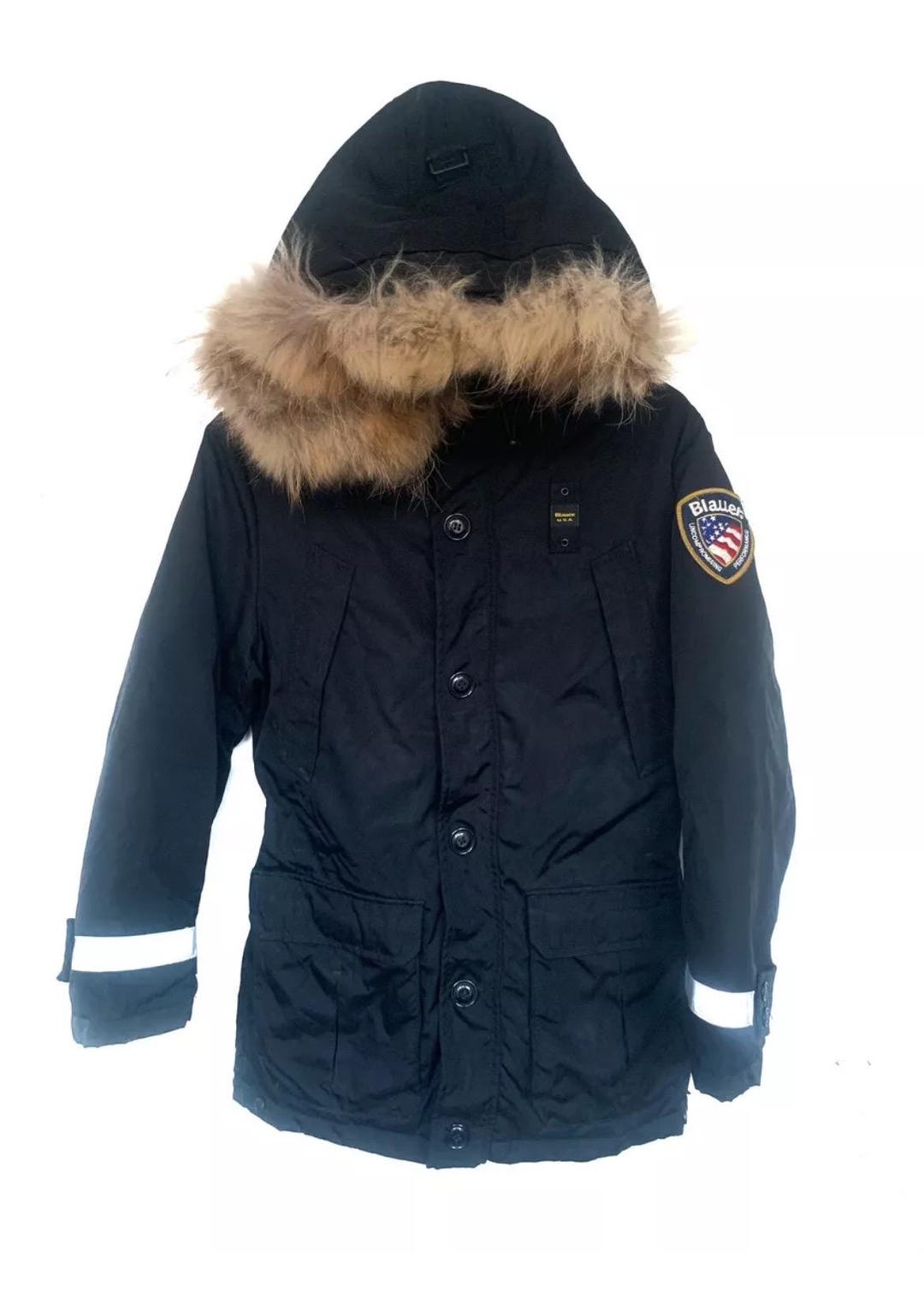 Ladies Vintage Blauer Parka Coat Goose Down Raccoon Fur Hood Black ...