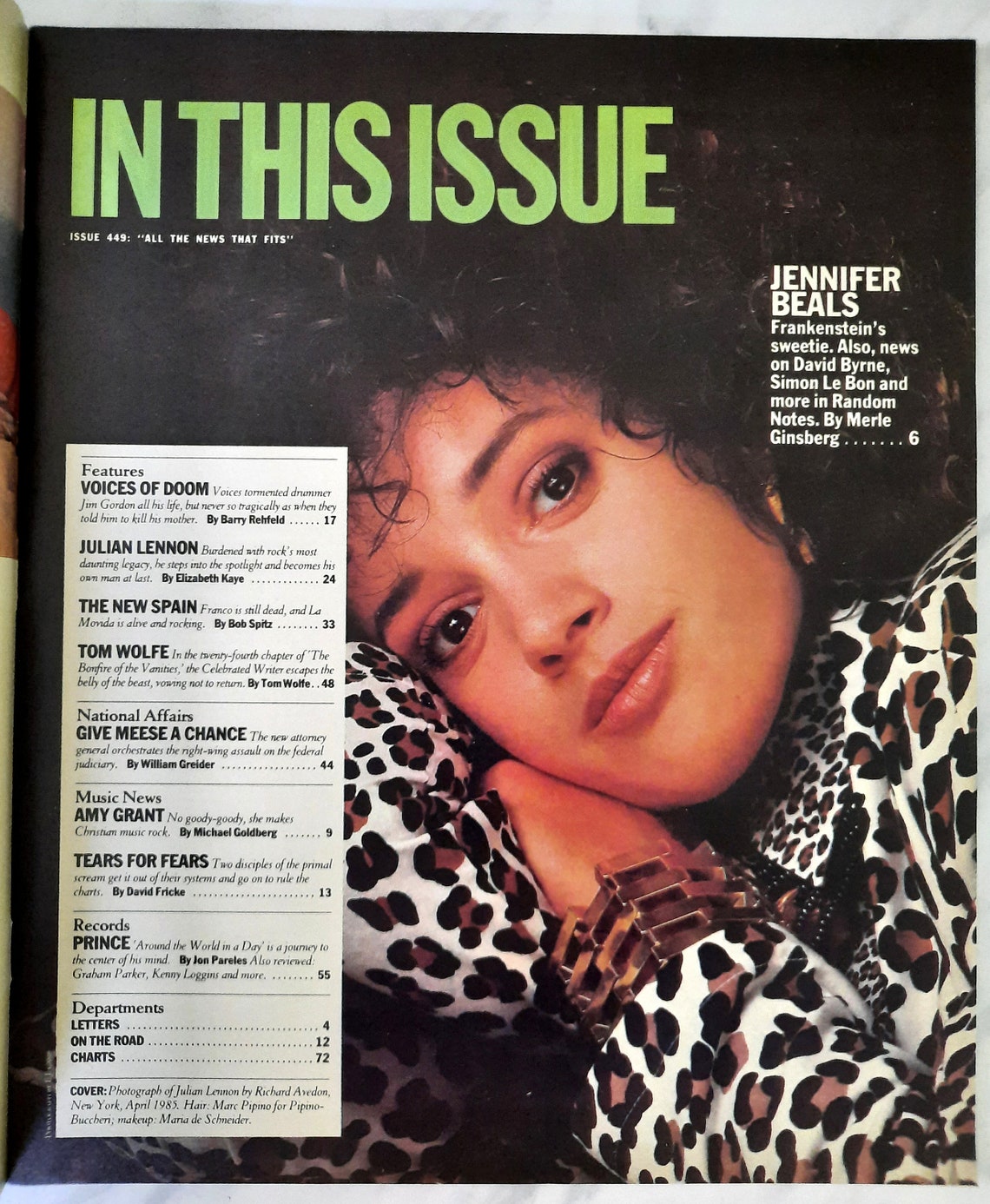 Julian Lennon - Vintage Rolling Stone Magazine - June 6 1985, Issue 449 ...