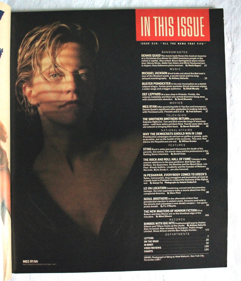 Sting - 1980s Rolling Stone Magazine - February 11, 1988, Issue 519 - Etsy