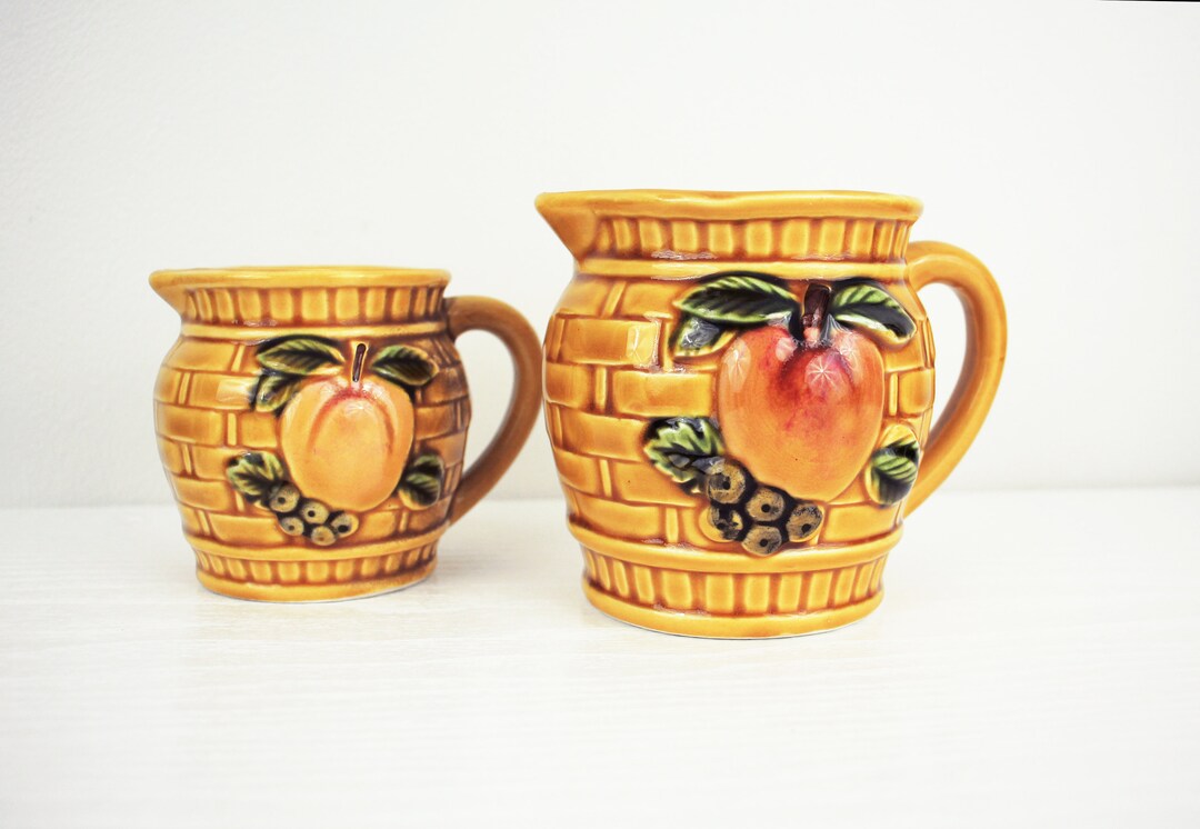 Vintage Measuring Cups, Mustard Brown Embossed With Fruit Motif, Made ...