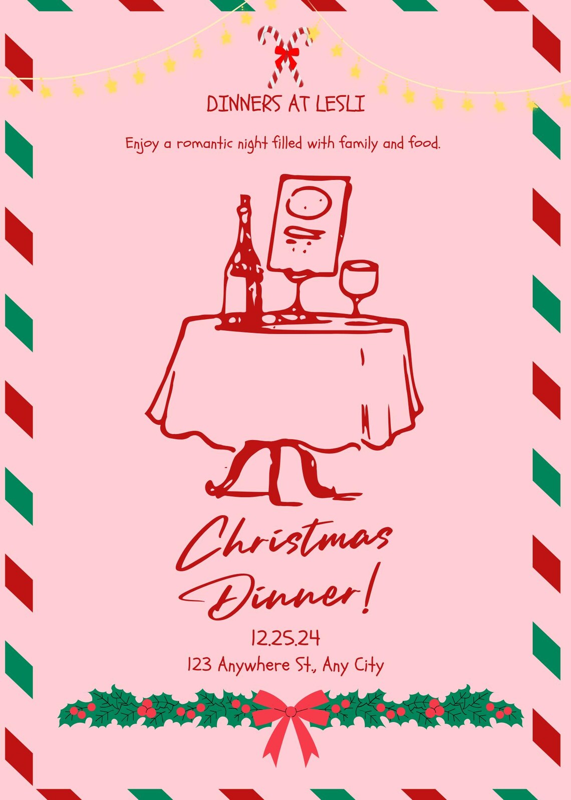 Editable Festive but Simple Christmas Dinner Party Invitation Template ...