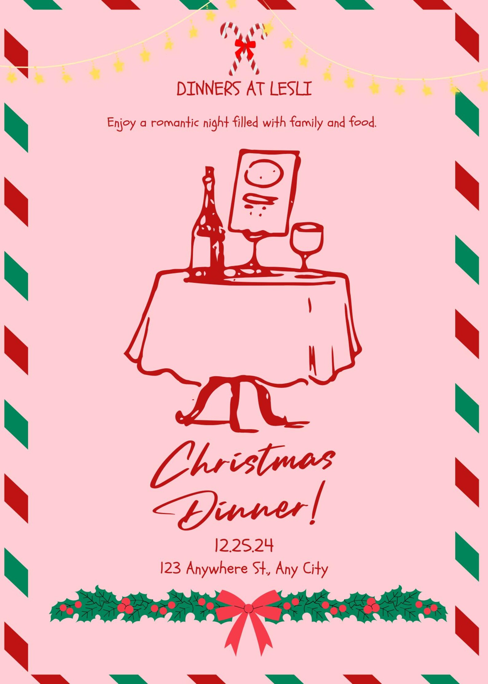 Editable Festive but Simple Christmas Dinner Party Invitation Template ...